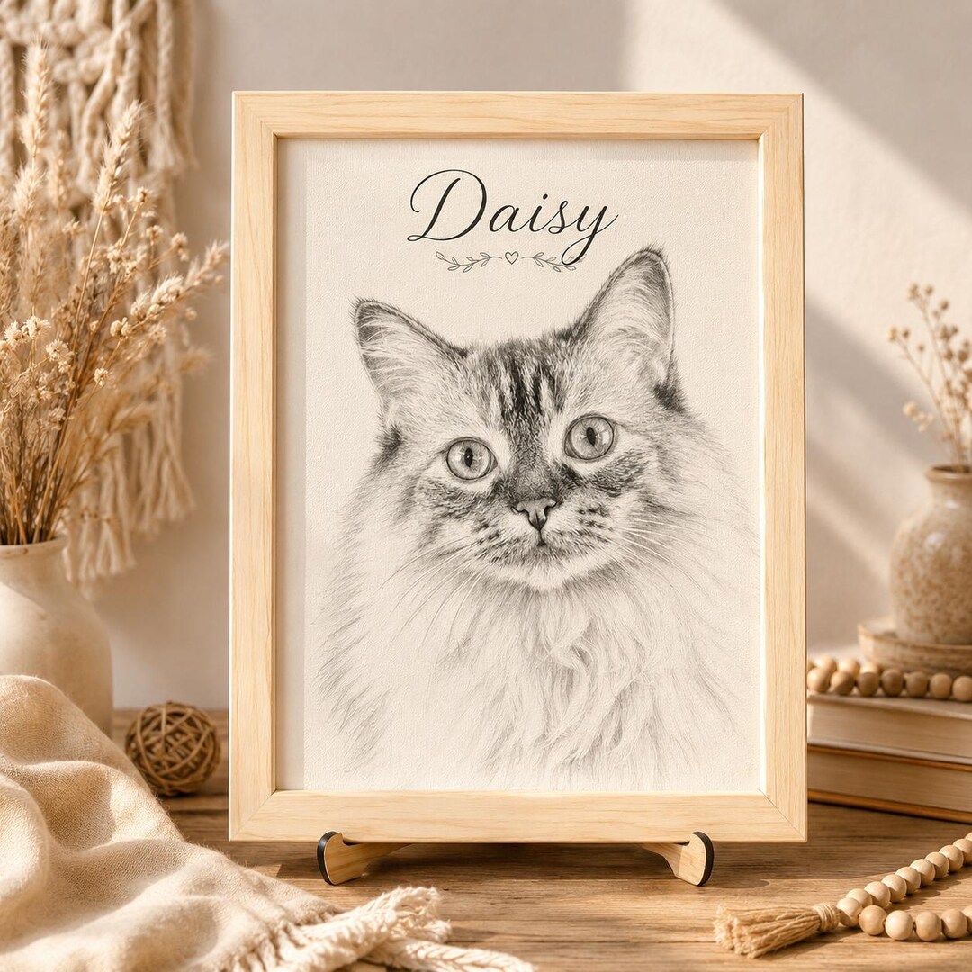 Custom Cat Portrait Wood Print, Personalized Name Wall Art, Pet Lover ...