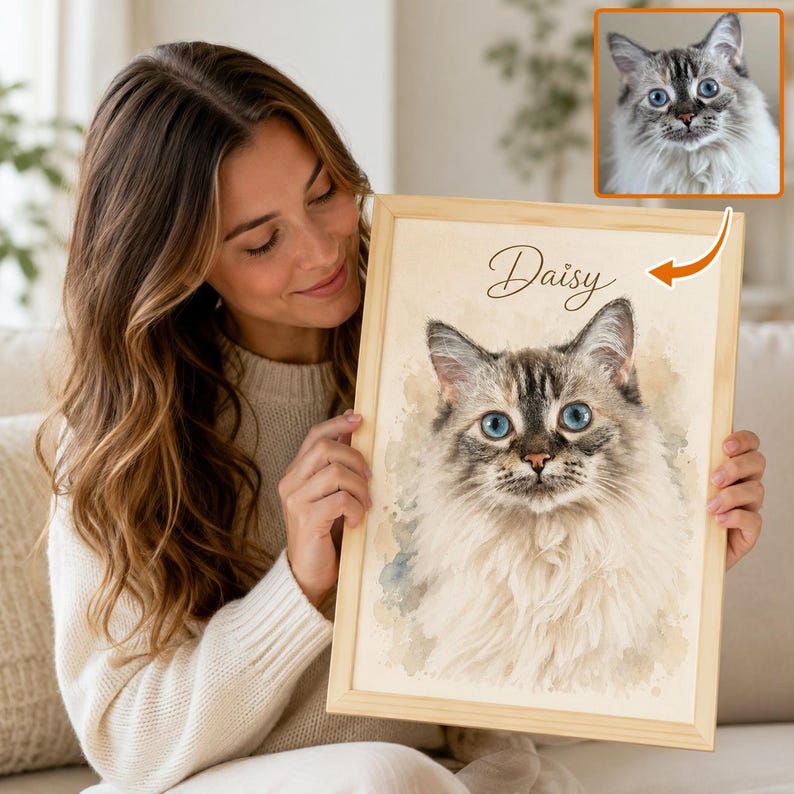 Custom Cat Portrait Wood Print, Personalized Name Wall Art, Pet Lover ...