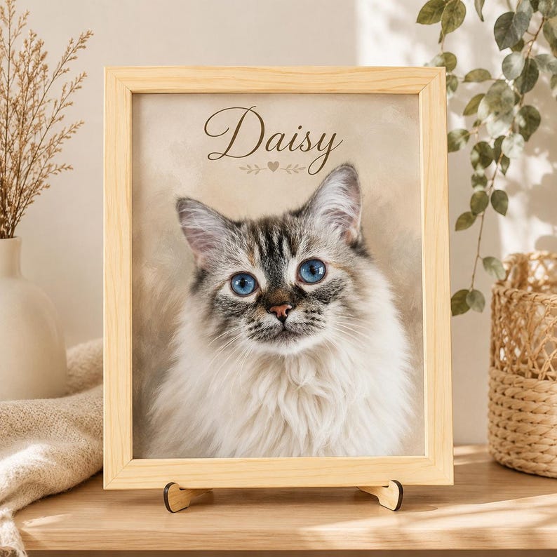 Custom Cat Portrait Wood Print, Personalized Name Wall Art, Pet Lover ...
