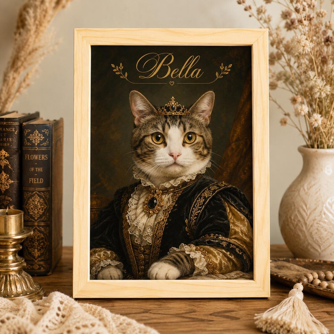 Custom Cat Portrait From Photo Framed, Personalized Cat Name Gift ...
