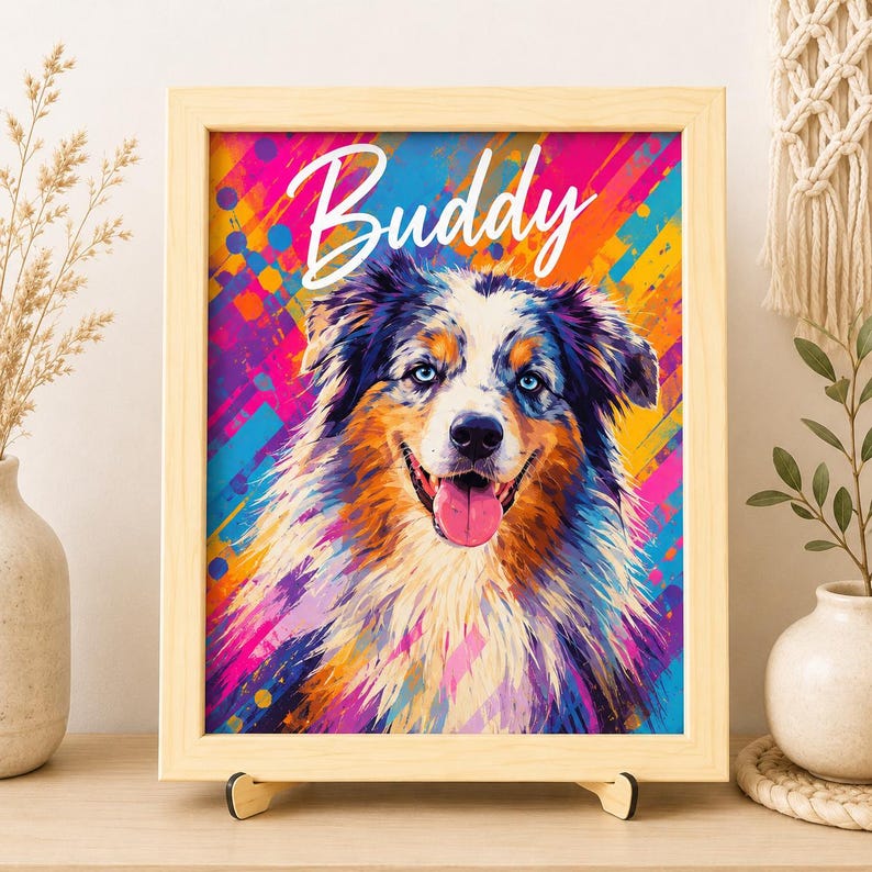 Custom Dog Portrait From Photo Framed, Personalized Dog Name Watercolor ...