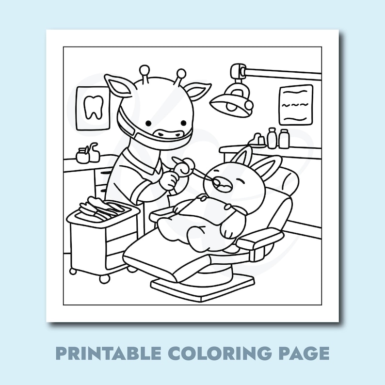 Cozy Dentist Coloring Page Printable, Cute Animal Career Coloring Sheet ...