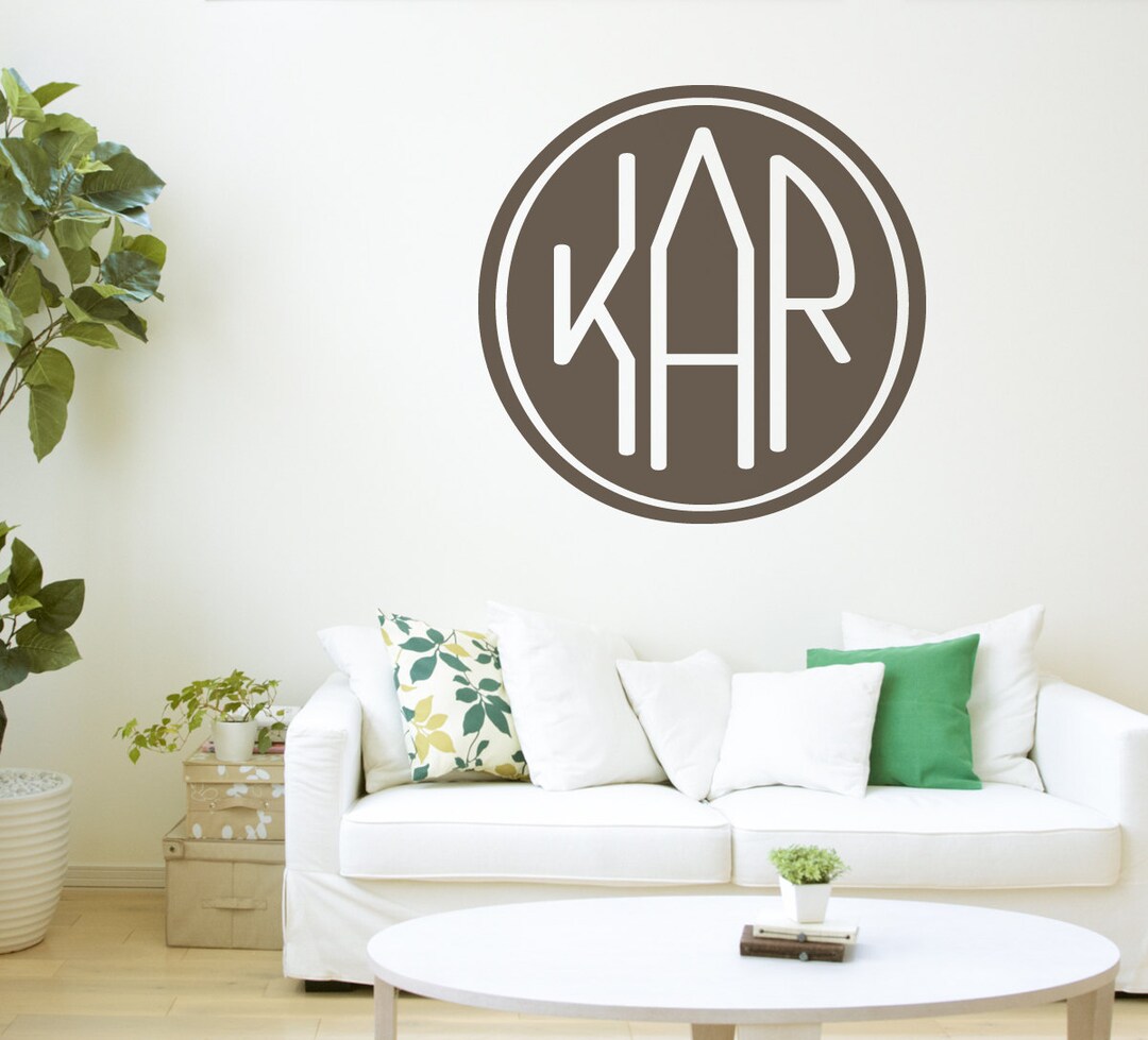 Custom Name Initials Circle Monogram Type Vinyl Wall Decal - Etsy