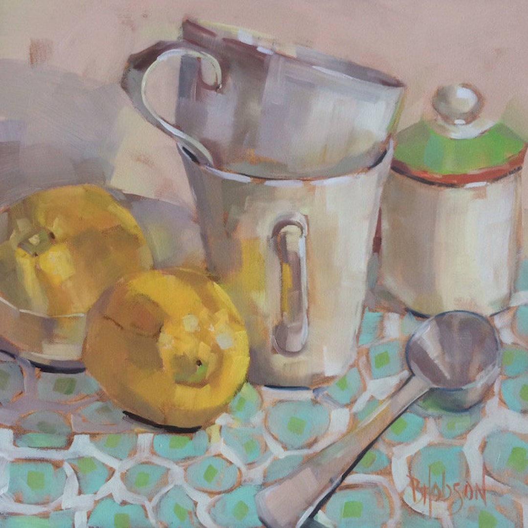 Lemons Mugs Sugarbowl Spoon, Original Oil Painting by Bridget Hobson ...
