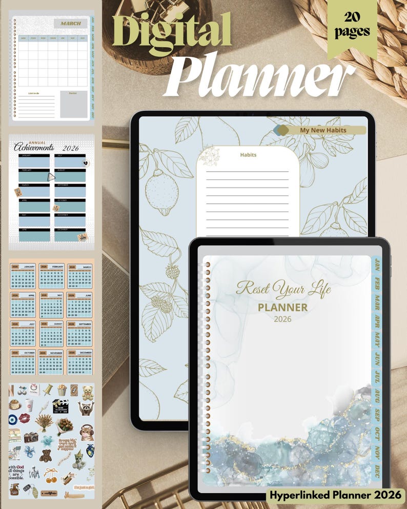 Digital Life Planner 2026 | Hyperlinked Goal Setting, Habit Tracker ...