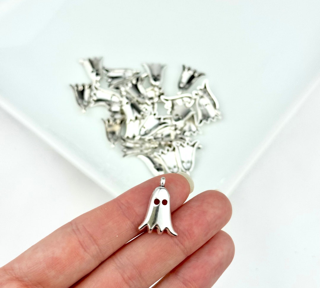 4 Cute Ghost Charms / Enamel Silver Ghost Charms/ Halloween Jewelry ...