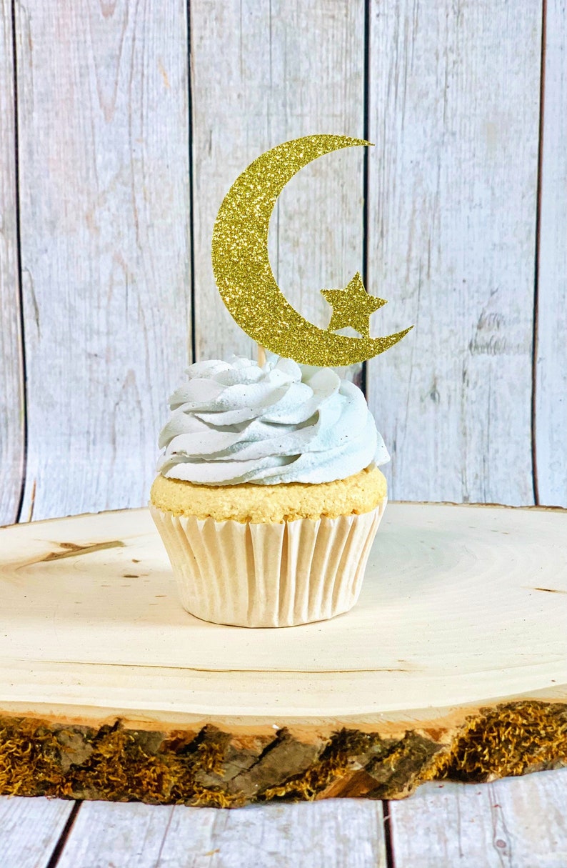 Moon and Star Cupcake Toppers, Crescent Moon Cupcake Toppers/ Baby ...