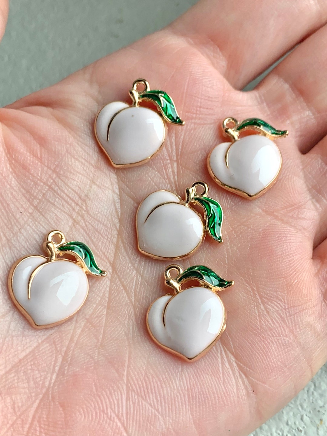 Peach Charms/ 5 Pcs/ Light Pink Peach Fruit Enamel Charms/ Fruit ...