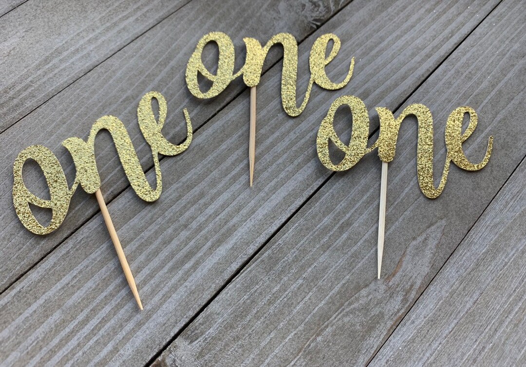 12 Gold Glitter One Cupcake Toppers, First Birthday, One Cupcake ...