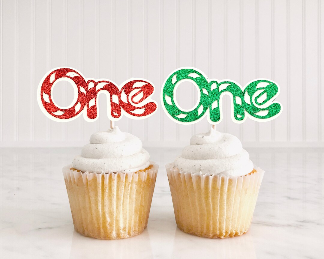Candy Cane 1st Birthday Cupcake Toppers/ Christmas Birthday Party ...