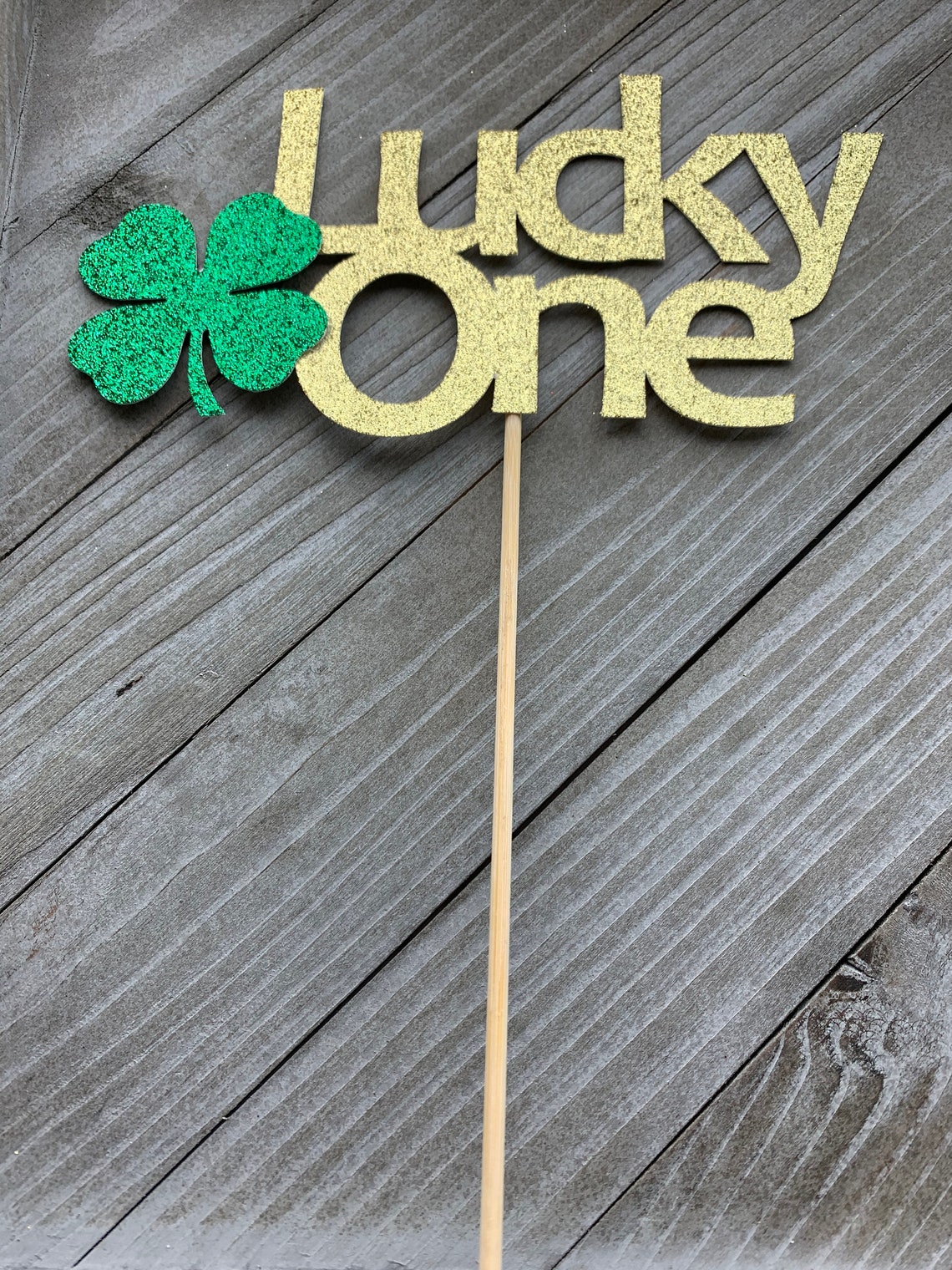 Green Glitter Shamrock Lucky One Cake Topper Four Leaf Clover - Etsy