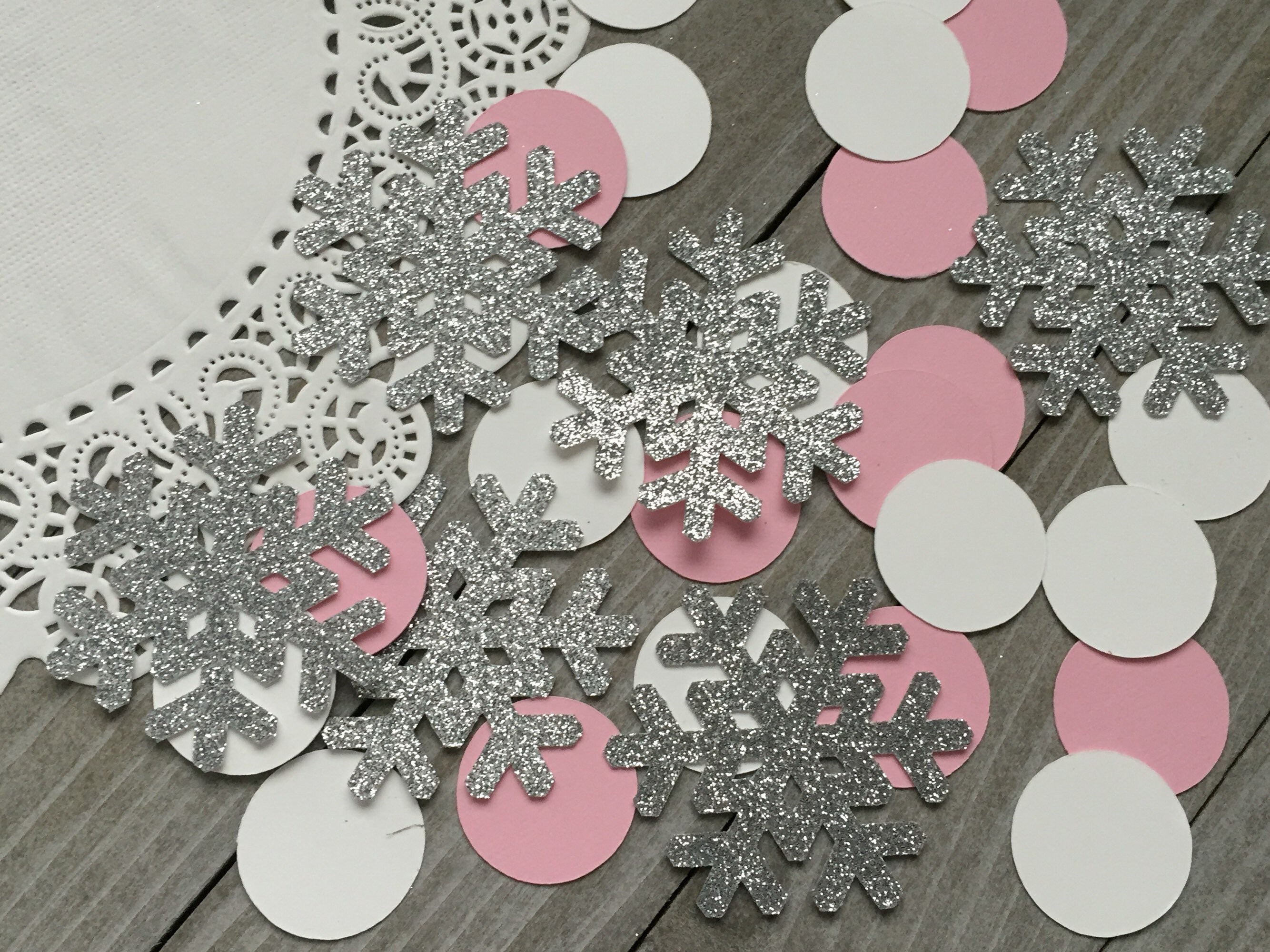 100 Silver Glitter Snowflakes With Pink and White Circle - Etsy