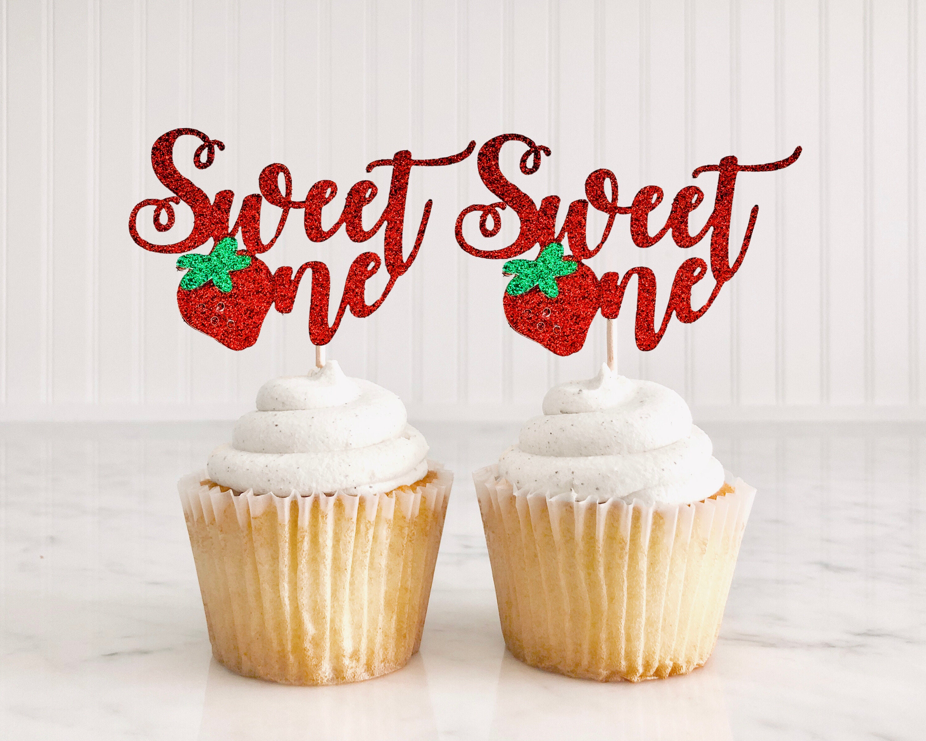 Sweet One Strawberry Cupcake Toppers/ Strawberry Birthday Decor /sweet ...