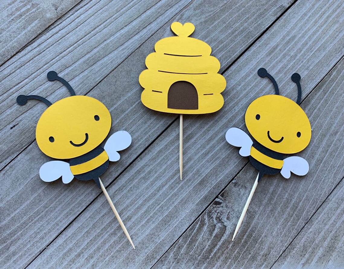 12 Bumble Bee and Bee Hive Cupcake Toppers/ Happy Bee Day/ | Etsy