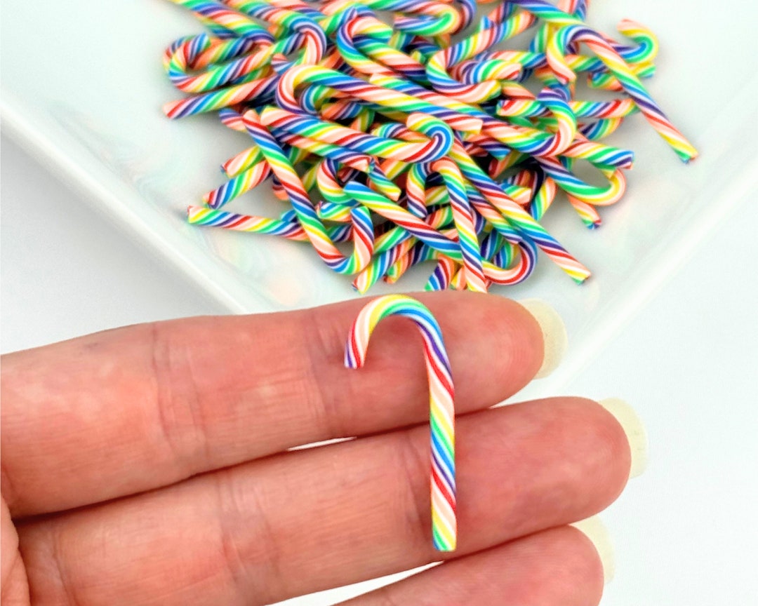 10 Miniature Candy Canes/ Rainbow Polymer Clay Candy Canes/ Candy ...