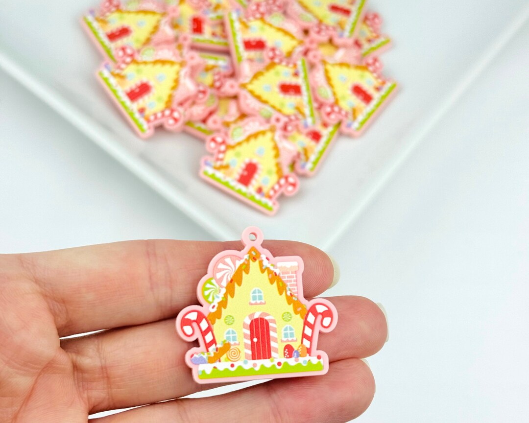 2 Pink Gingerbread House Charms/ Gingerbread House/ Pink Christmas ...