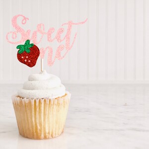 Sweet One Strawberry Cupcake Toppers/ Strawberry Birthday Decor /sweet ...