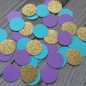 200 Mermaid Confetti, Gold Glitter, Teal and Purple Circle Confetti ...