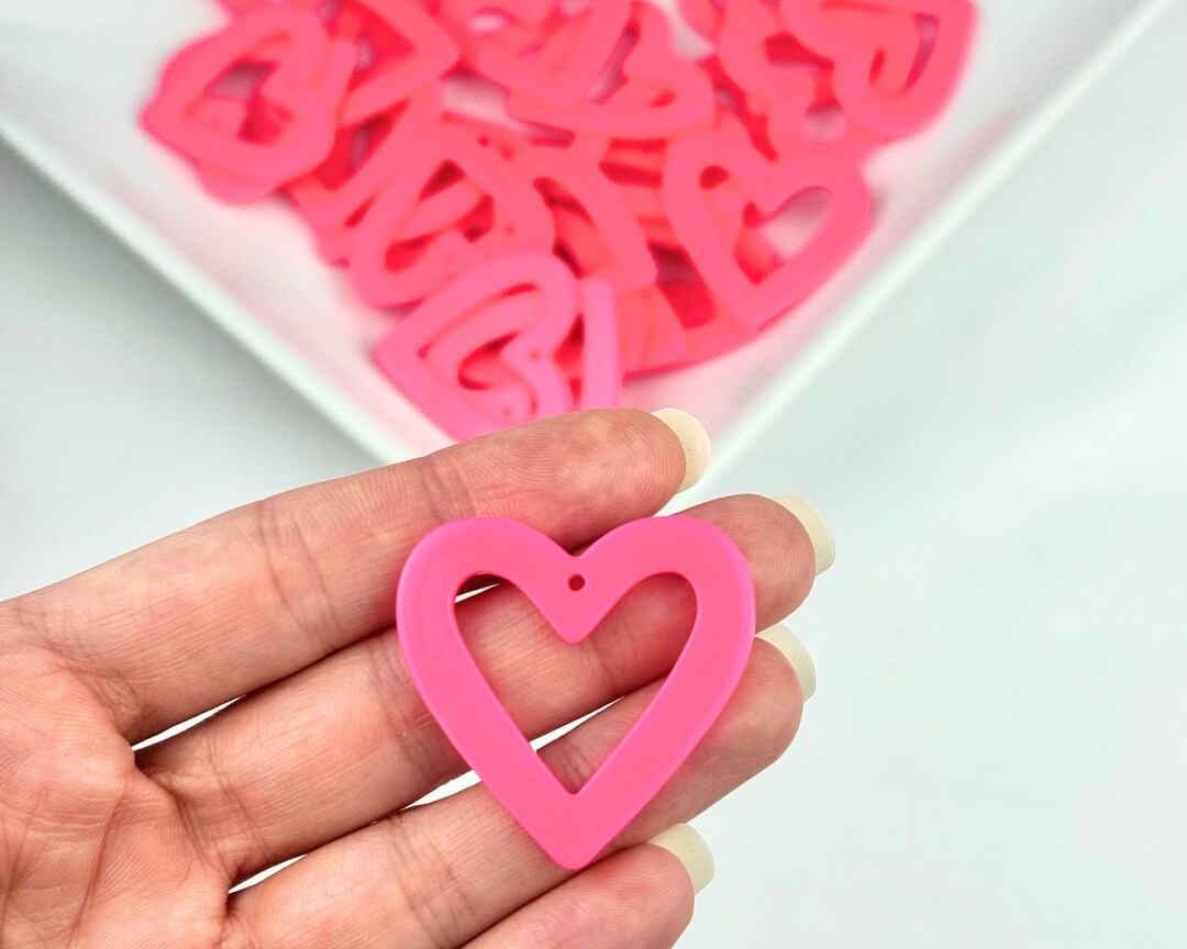 Large Hot Pink Heart Charms/ Acrylic Pink Hearts/ Jewelry Making ...