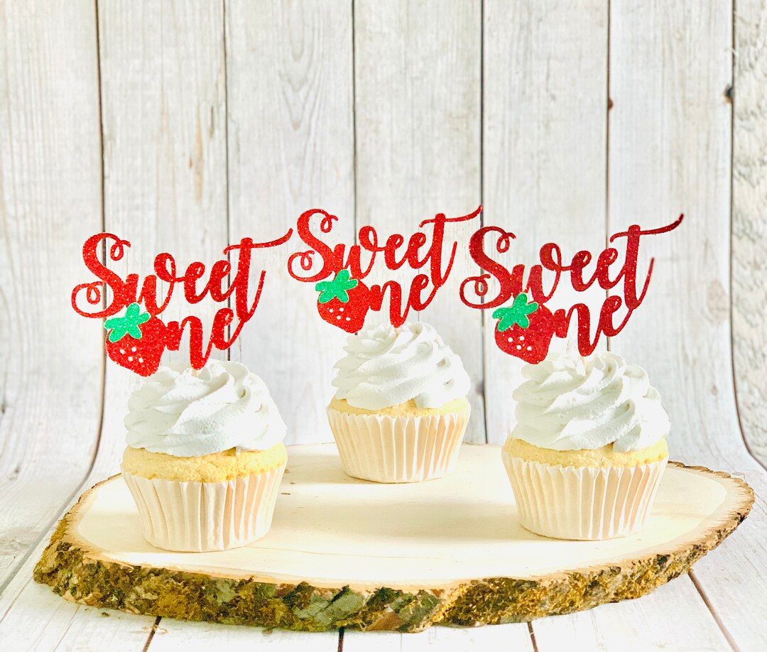 12 Sweet One Strawberry Cupcake Toppers/ Strawberry Birthday Decor ...