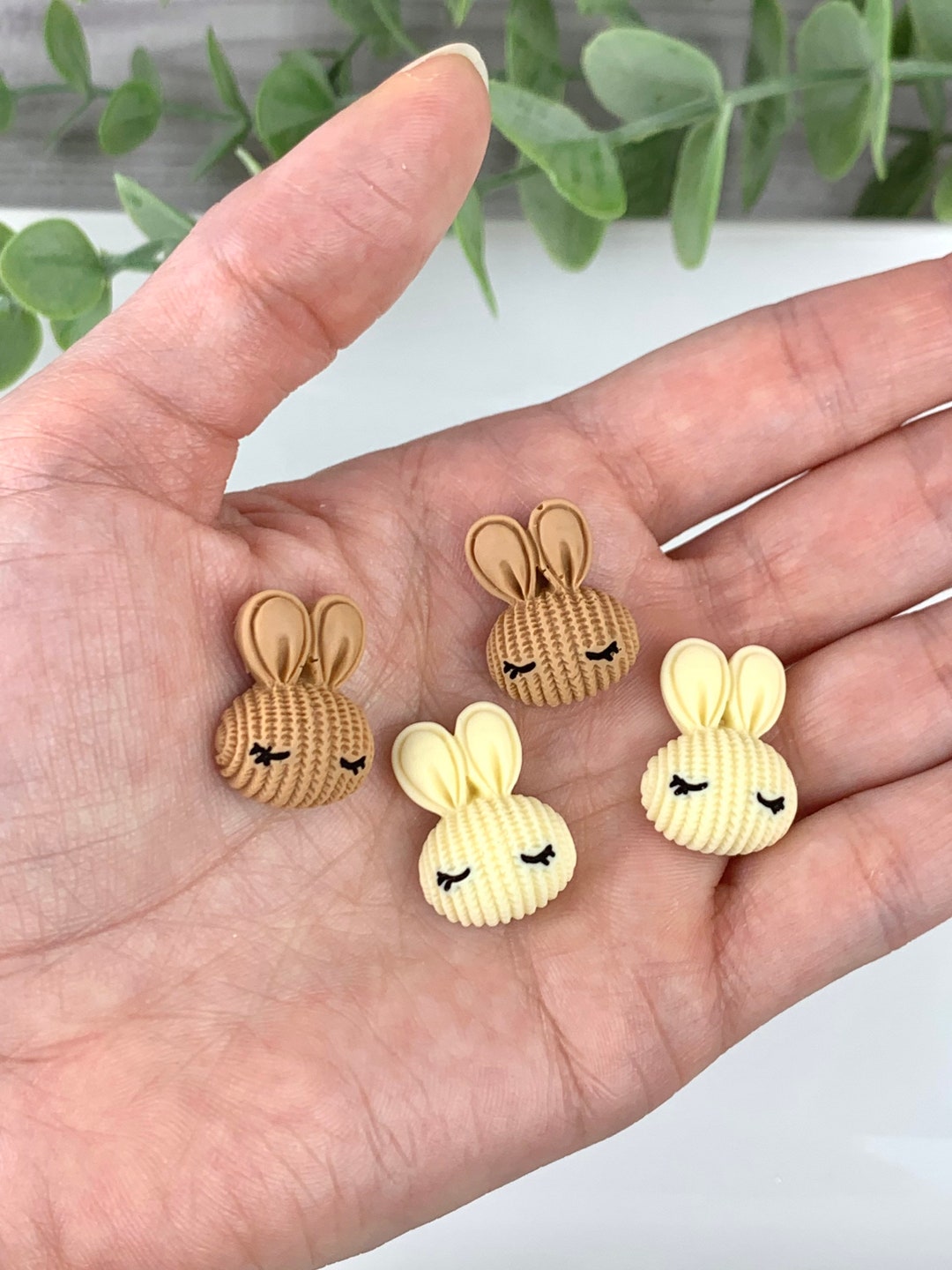 Kawaii Bunny Charms / Brown and Cream Bunny Nail Charms/ Bunny Nail Charms/ Flatback/ Rabbit ...