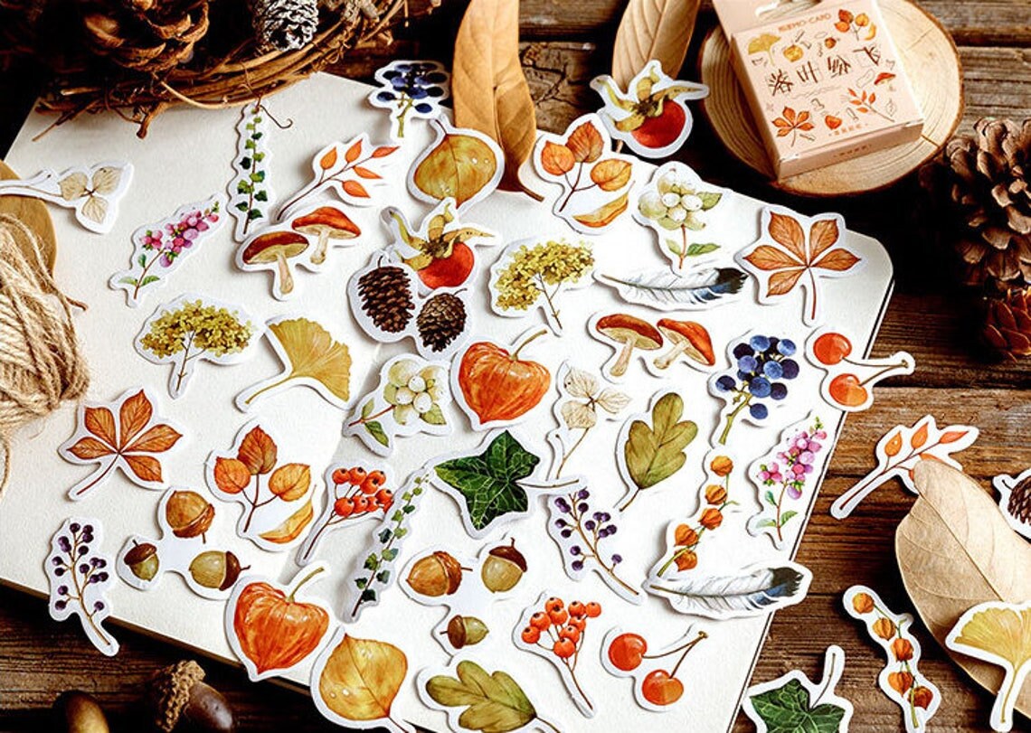 Fall Leaf and Foliage Sticker Set 45 Pieces Fall Foliage - Etsy