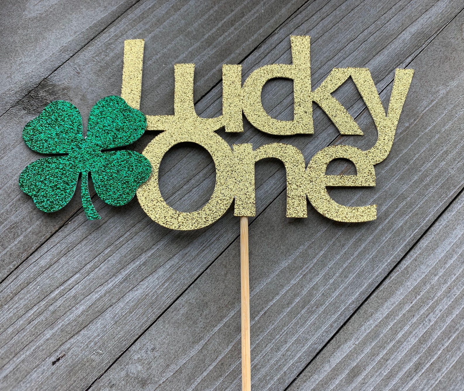Green Glitter Shamrock Lucky One Cake Topper Four Leaf Clover | Etsy