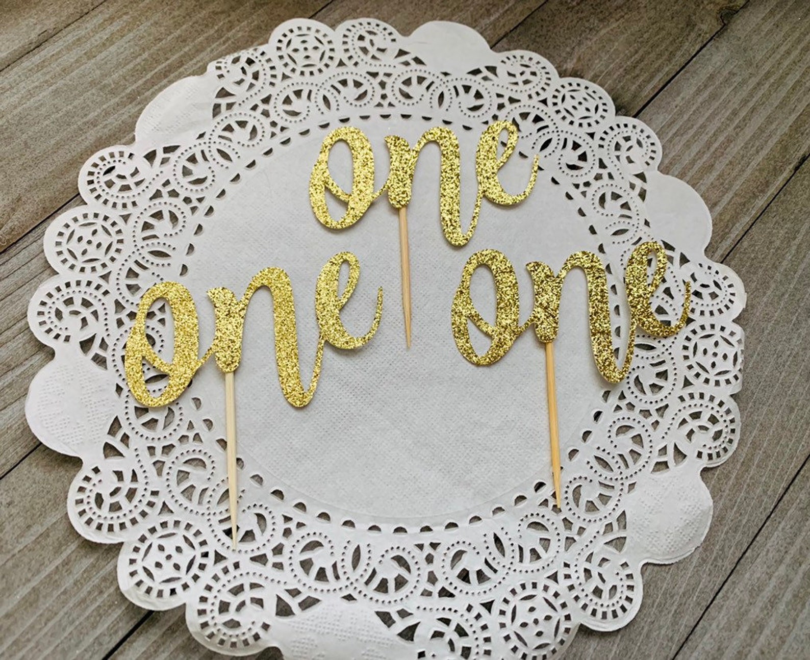 12 Gold Glitter One Cupcake Toppers, First Birthday, One Cupcake ...