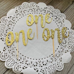 12 Gold Glitter One Cupcake Toppers, First Birthday, One Cupcake ...