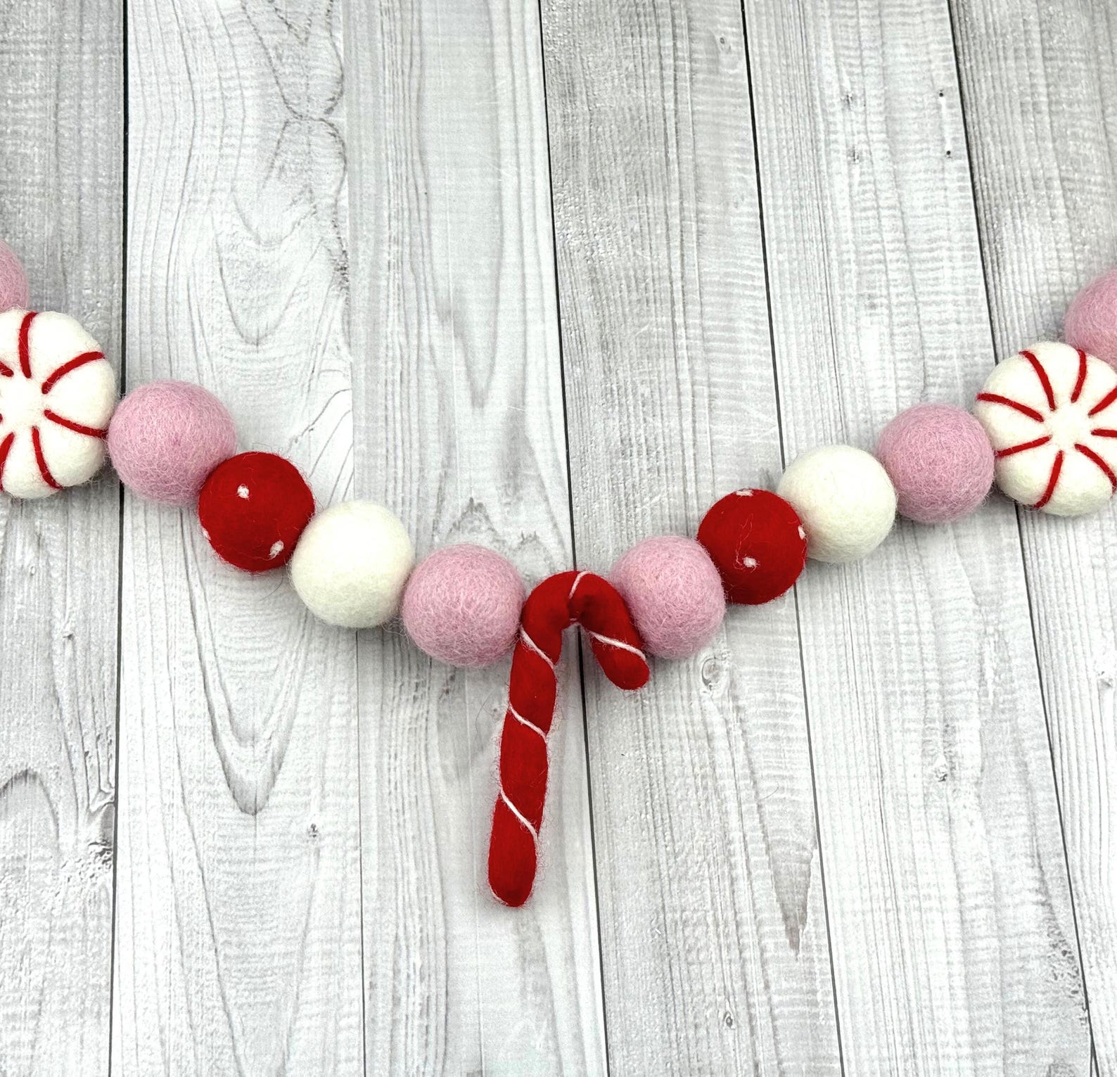 Peppermint and Candy Cane Christmas Garland/ Mantel Decor/ Felt ...