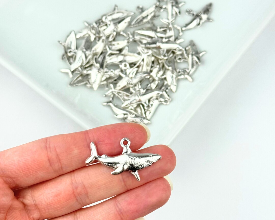 4 Silver Shark Charms/ Ocean Animal Charms/ Great White Shark Charms ...