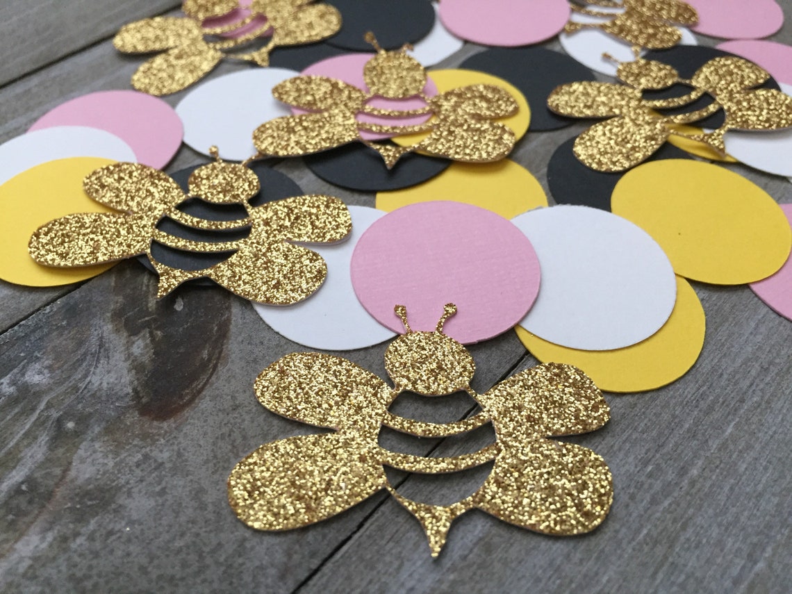 150 Gold Glitter Bumble Bees and Circle Confetti Little Bee - Etsy
