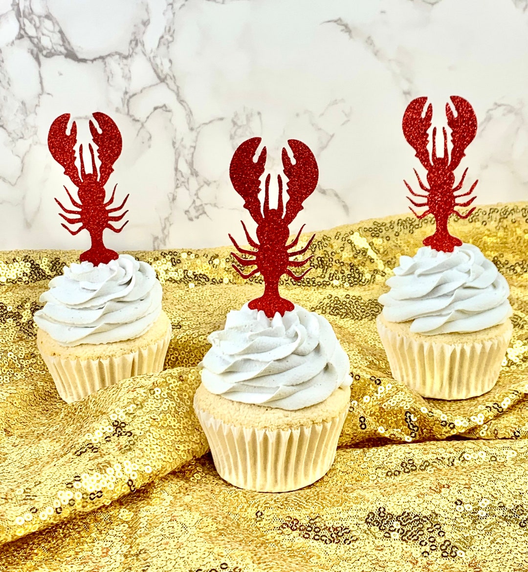 12 Red Lobster Cupcake Toppers/ Lobster Bridal Shower Decor/ She Found ...