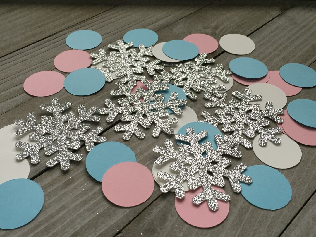 100 Silver Glitter Snowflakes With Baby Blue, Pink and White Circle ...