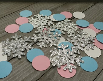 100 Silver Glitter Snowflakes With Pink and White Circle | Etsy