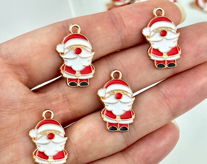 4 Santa Charms / Enamel Santa Charms/ Christmas Jewelry Making Supplies ...