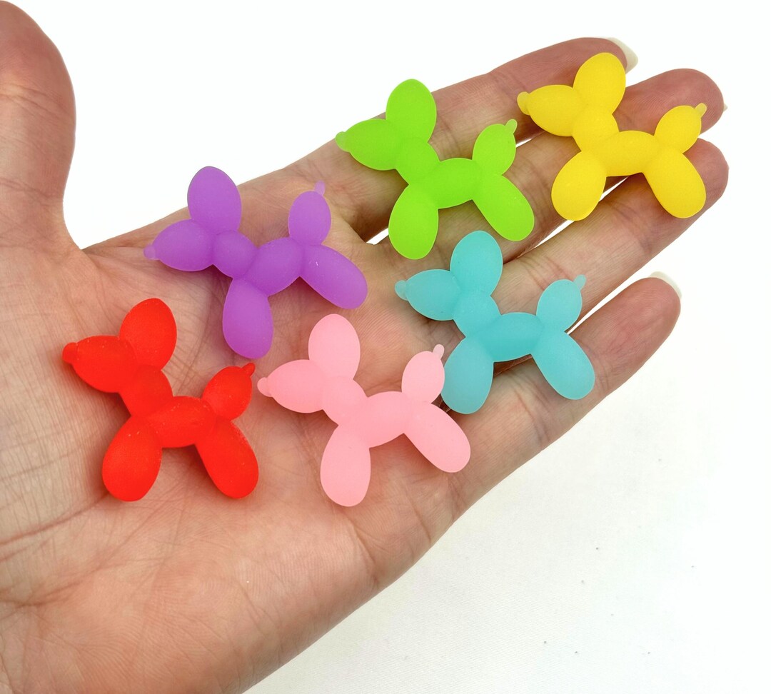 6 Balloon Animal Dog Cabochons/ With or Without Hook/ Colorful Resin ...