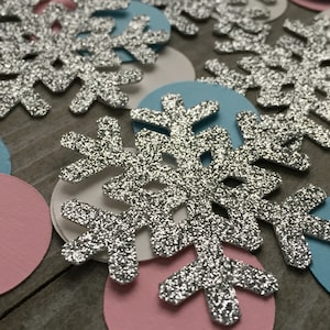 100 Silver Glitter Snowflakes With Baby Blue, Pink and White Circle ...