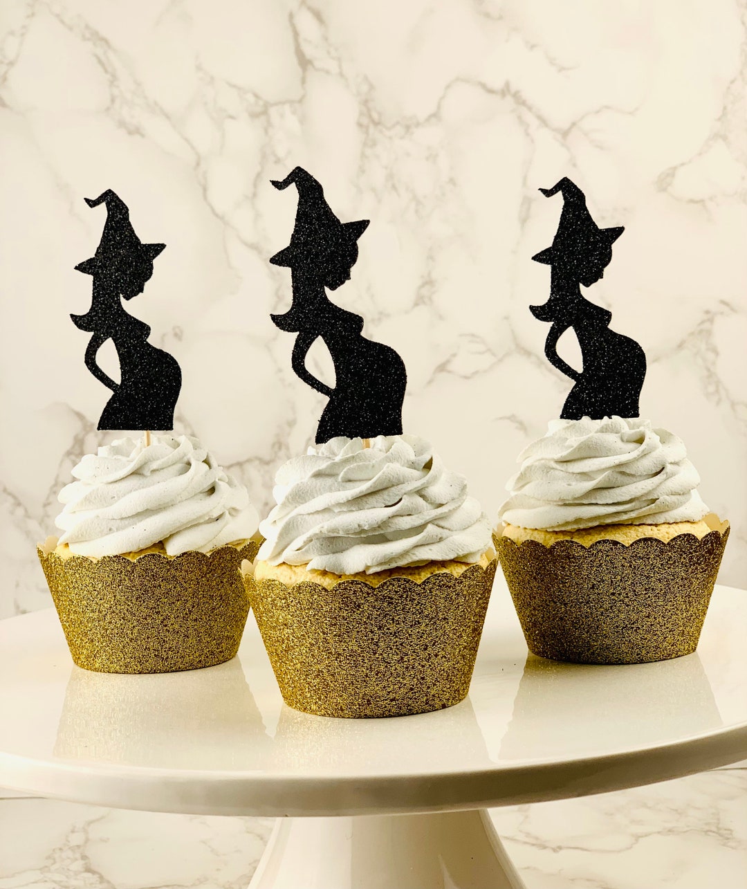 Pregnant Witch Cupcake Toppers/ Halloween Gender Reveal Toppers/ A Baby ...