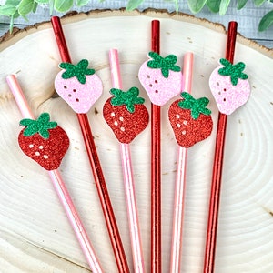 12 Strawberry Party Straws, Pink and Red Strawberry Party Decor/paper ...