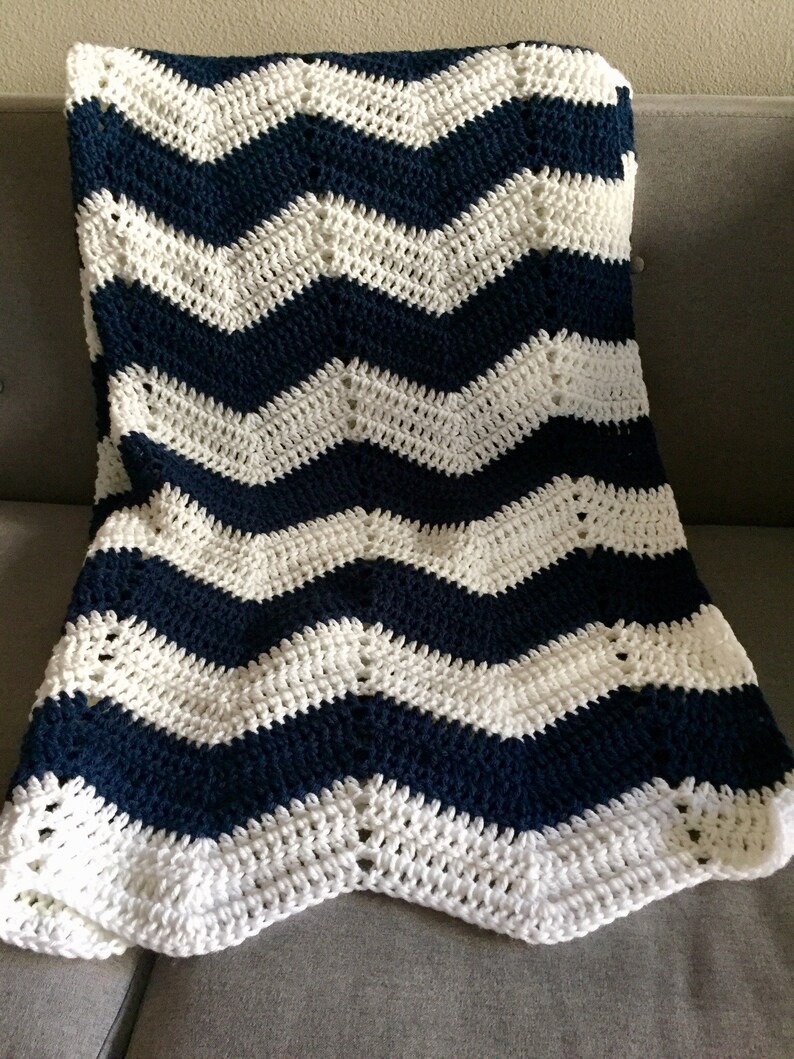 Adult size chevron Navy Blue and White crochet nautical | Etsy