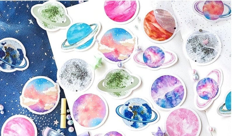 45 Piece Pastel Planet Stickers Watercolor Planets Galaxy | Etsy