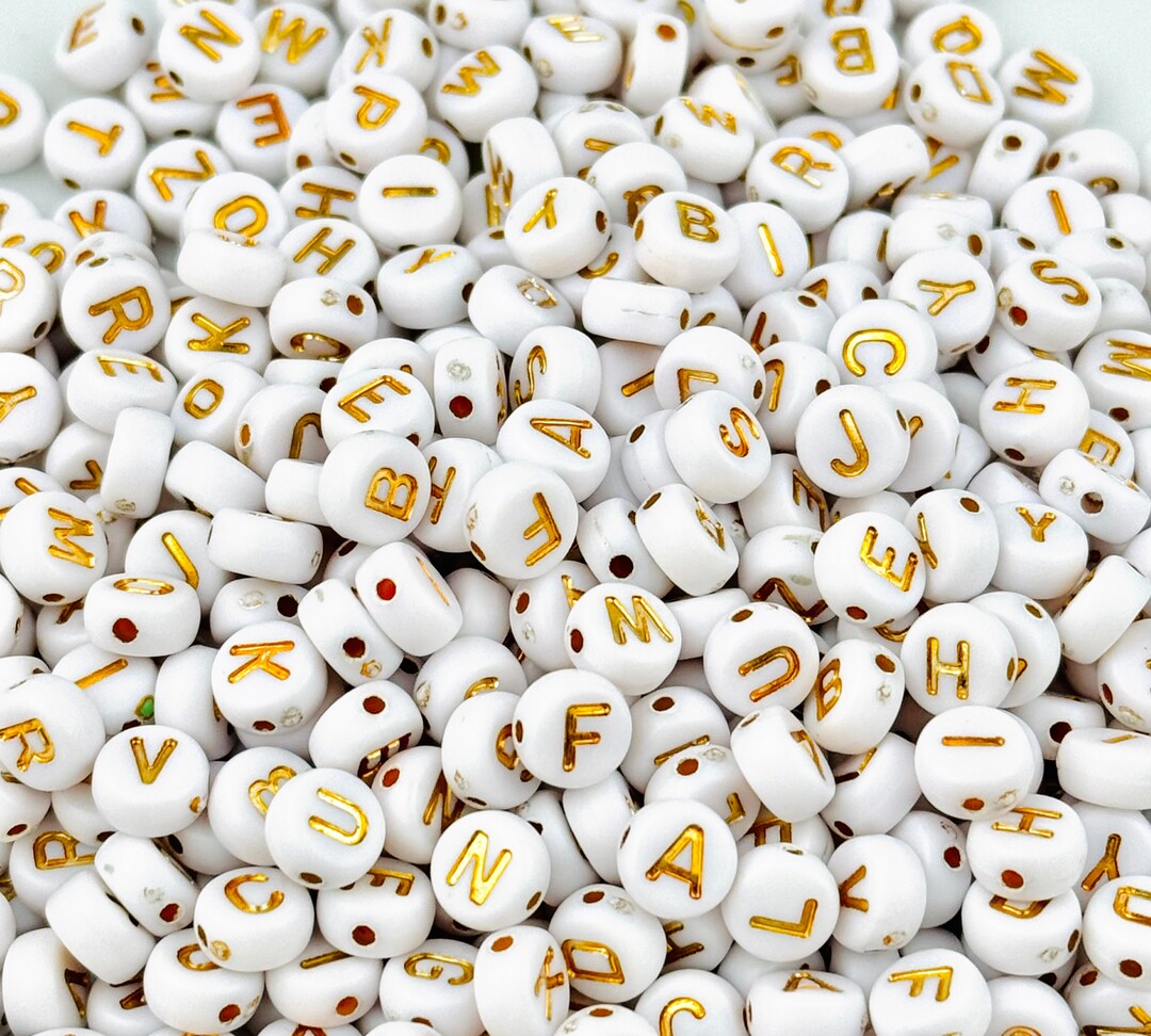 100 Pcs Alphabet Gold and White Acrylic Beads/ Letter Initial Beads ...