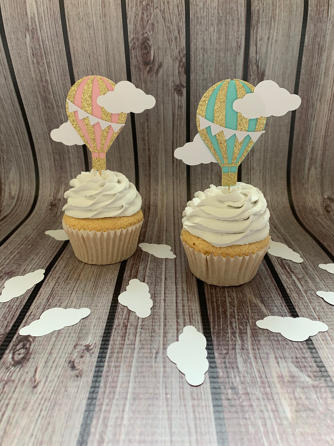 12 Hot Air Balloon Cupcake Toppers Pink and Gold Hot Air | Etsy