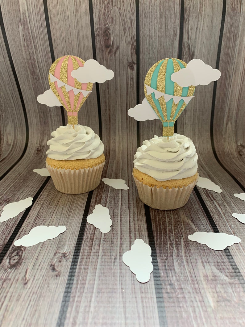 12 Hot Air Balloon Cupcake Toppers Pink And Gold Hot Air Etsy