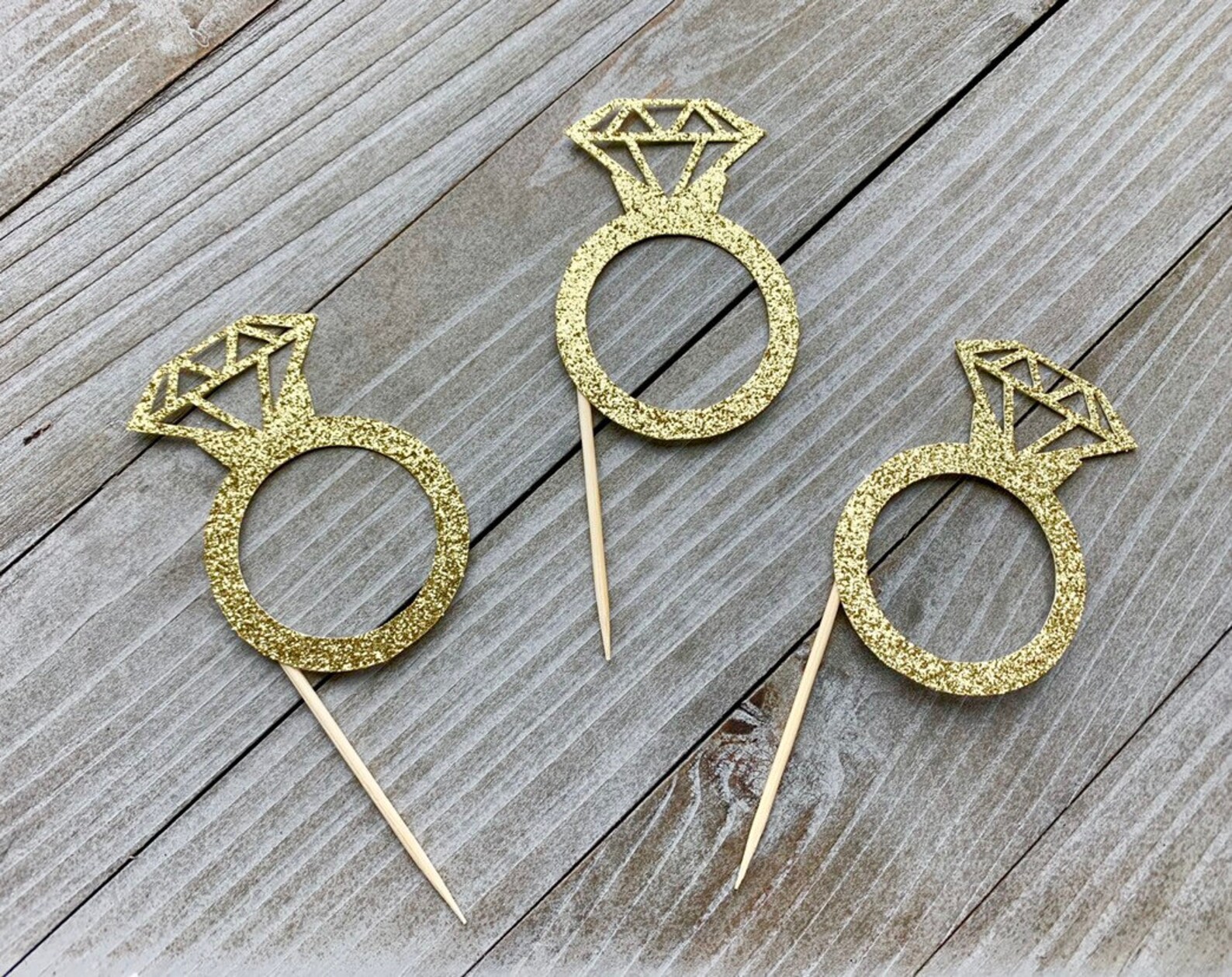 12 Gold Glitter Diamond Ring Cupcake Toppers Winter | Etsy