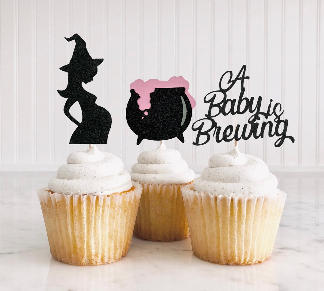 A Baby is Brewing Cupcake Toppers/ Halloween Gender Reveal Toppers/ A ...