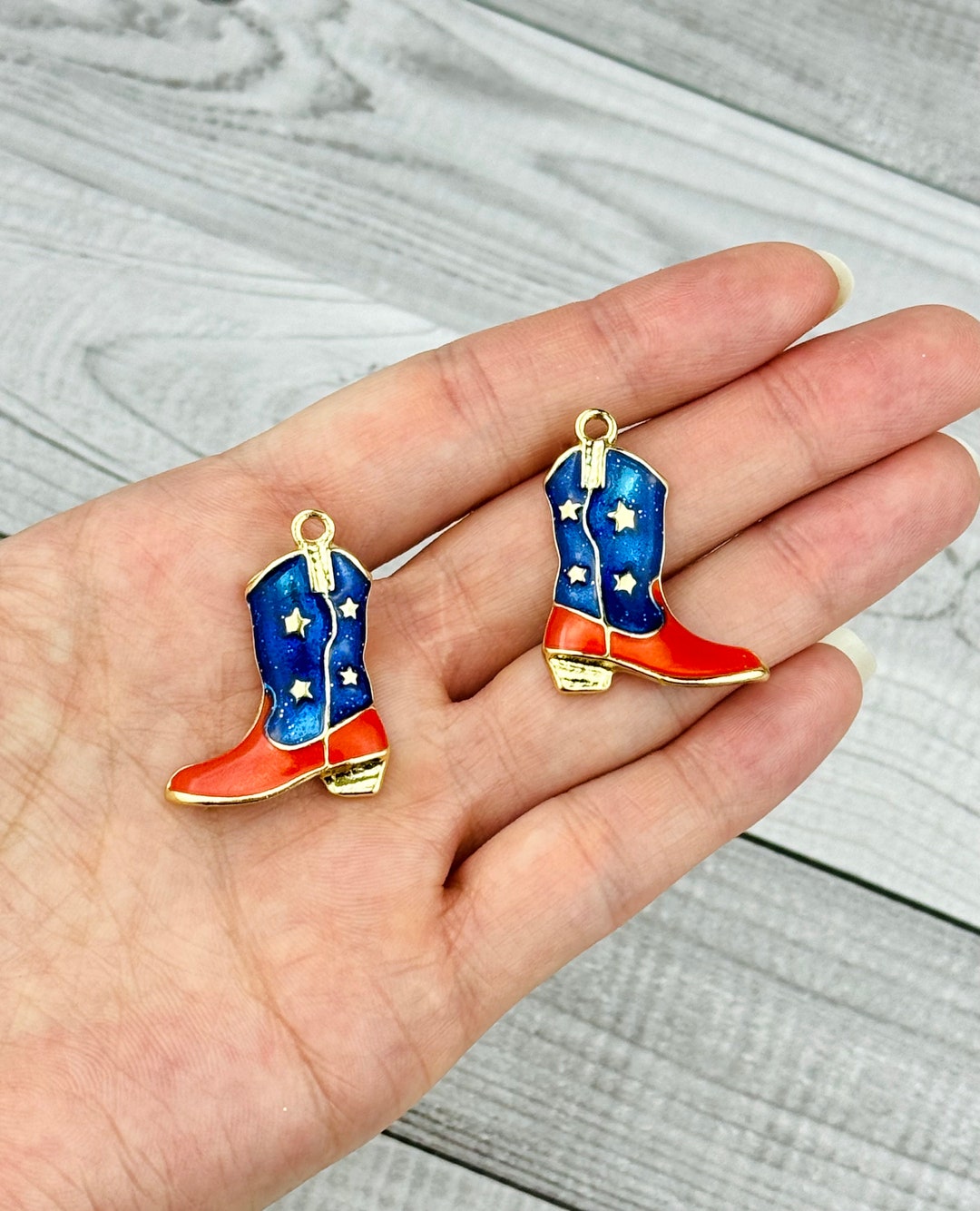 American Flag Cowboy Boot Charms/ Western Charms/ Red, Gold and Blue ...