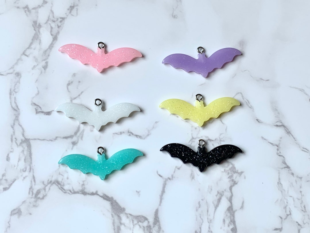 Glitter Bat Charms/ Pastel Glitter Bat Charms/ Halloween Bat/ Multicolor Resin Bats/ Jewelry ...