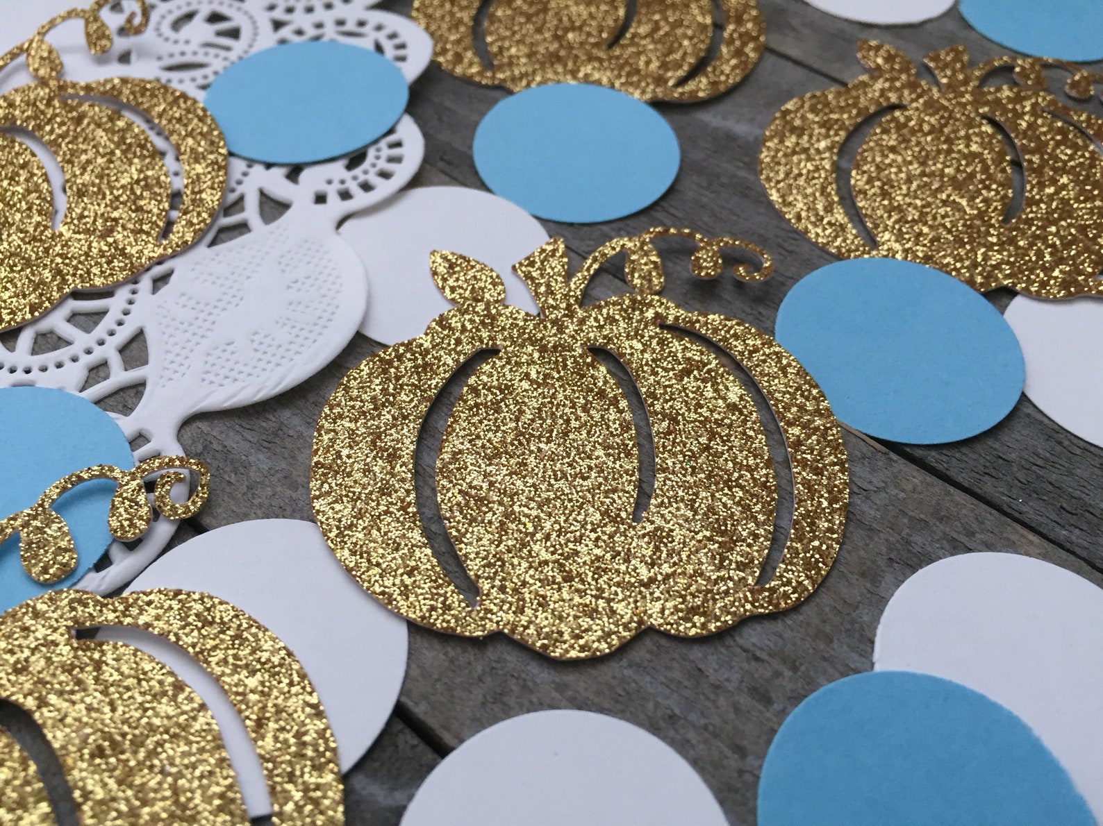 100 Gold Glitter Pumpkins With Baby Blue and White Circles - Etsy